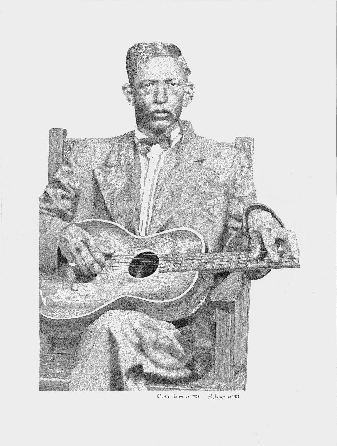 Stipple Portrait of Charlie Patton 1891-1934 - Etsy UK