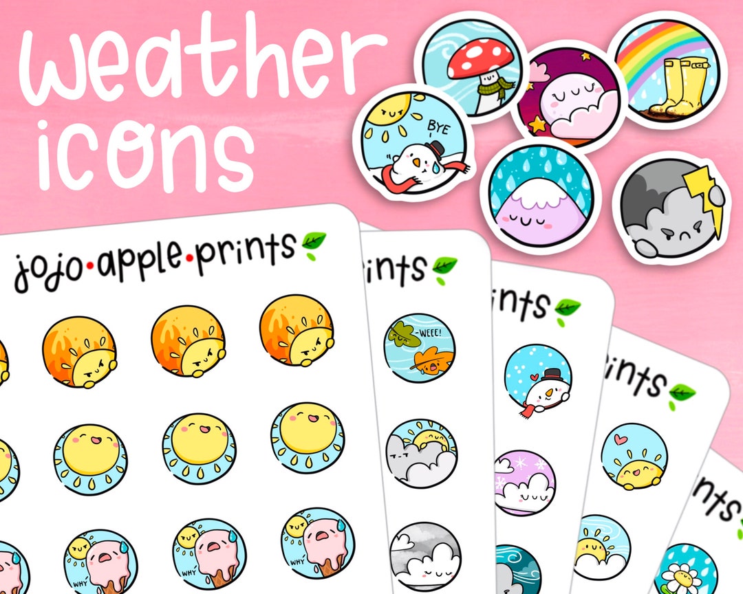 Weather Icons, Mood Stickers Seasonal Stickers Planner, Bullet Journal Hand Drawn, Handmade S056 ...