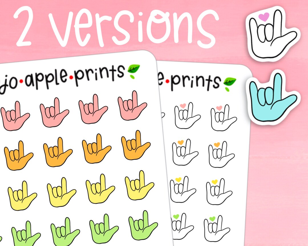 I Love You Emoji Icons American Sign Language ASL Stickers Planner ...