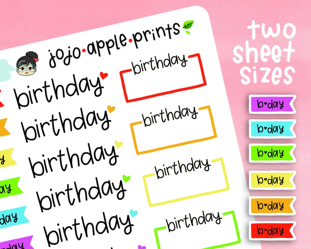 Rainbow Bright Birthday Text Planner, Bullet Journaling Stickers Hand ...