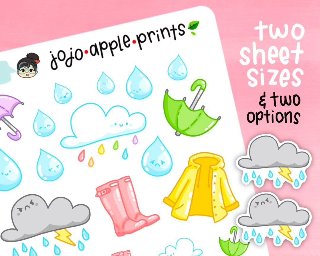 Rainy Day April Showers Deco Cute Characters Planner Stickers Hand ...