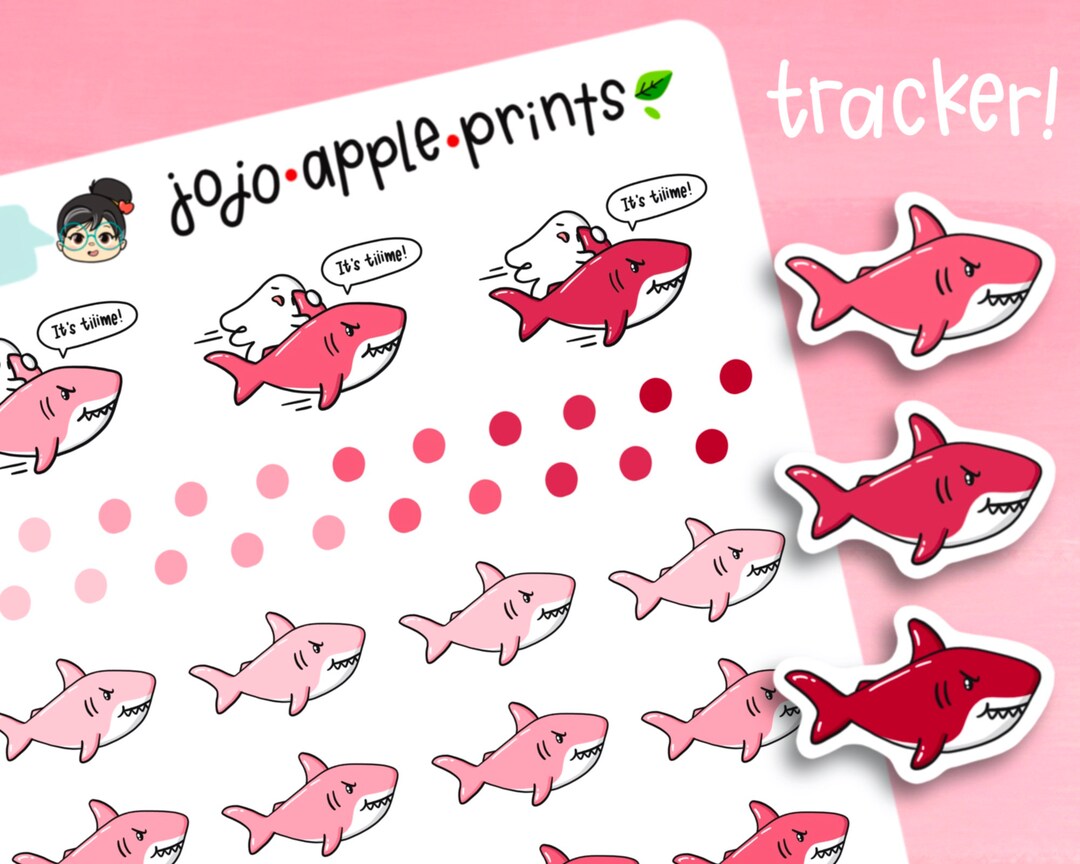 Shark Week Period Tracker Menstrual Flow Stickers Planner, Bullet ...