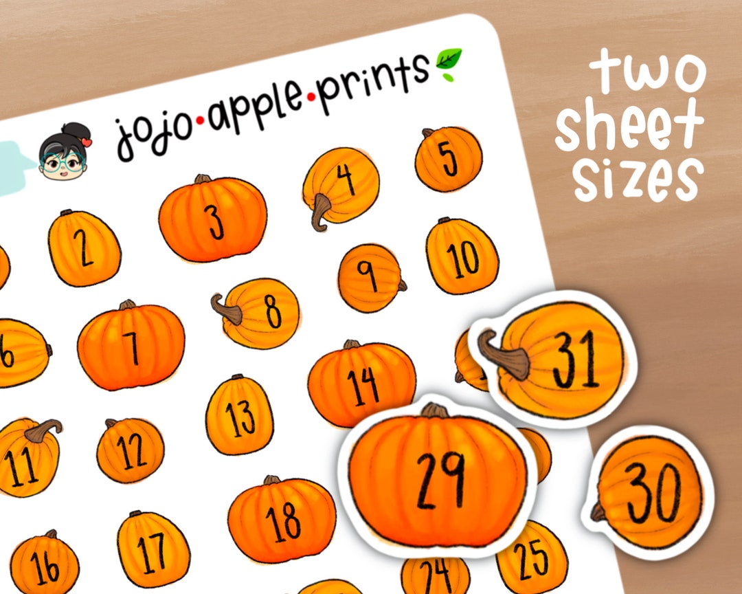 Pumpkin Calendar Countdown Planner Stickers Hand Drawn, Handmade ...