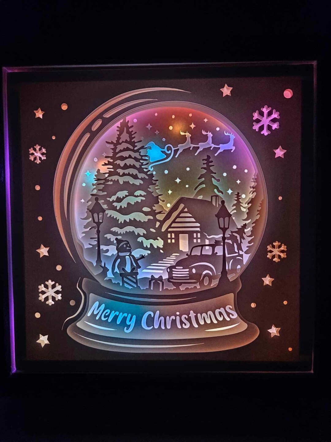 Merry Christmas Snow Globe Lightbox, Shadow Box, Seasonal Decor, Unique ...