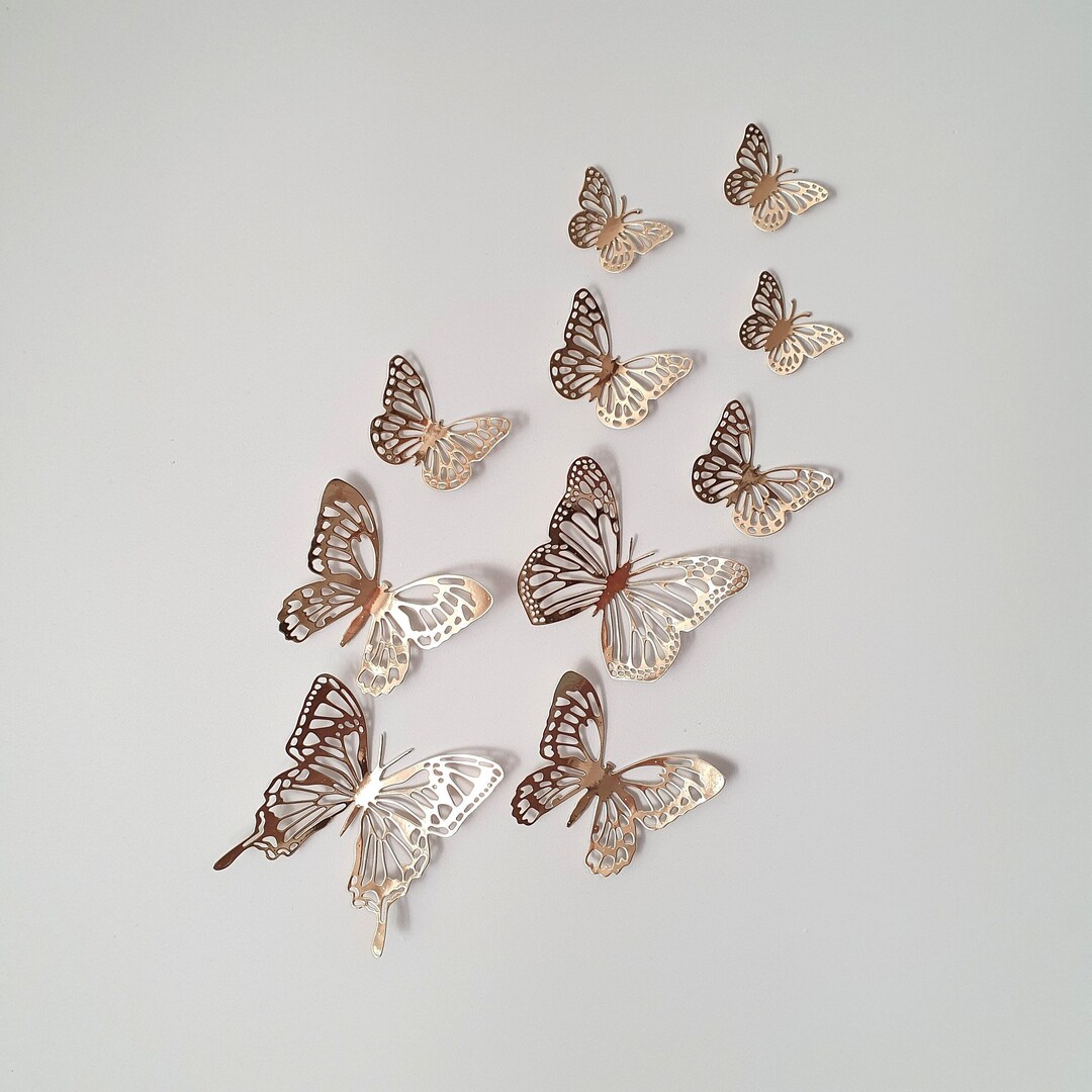 Gold Butterfly Wall Stickers, 3D Butterfly Wall Decor, Butterfly Decals ...