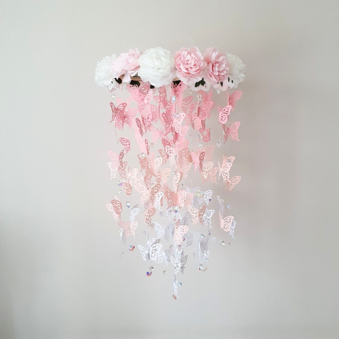 Butterfly Mobile Pink, Baby Mobile Girl, Pink Crib Mobile, Flower ...
