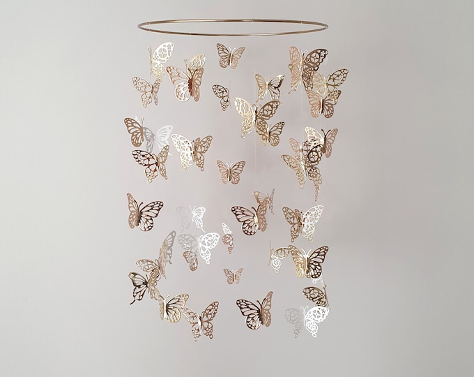 Gold Baby Mobile, Gold Butterfly Mobile, Gold Crib Mobile, Crib Mobile ...