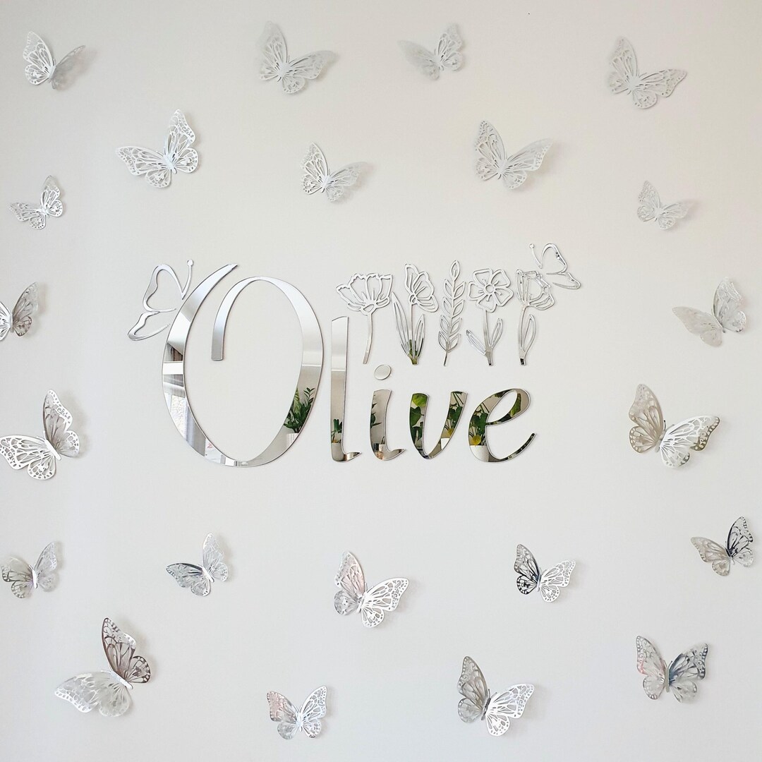Butterfly Name Sign, Name Sign With Butterflies, Acrylic Wildflower ...