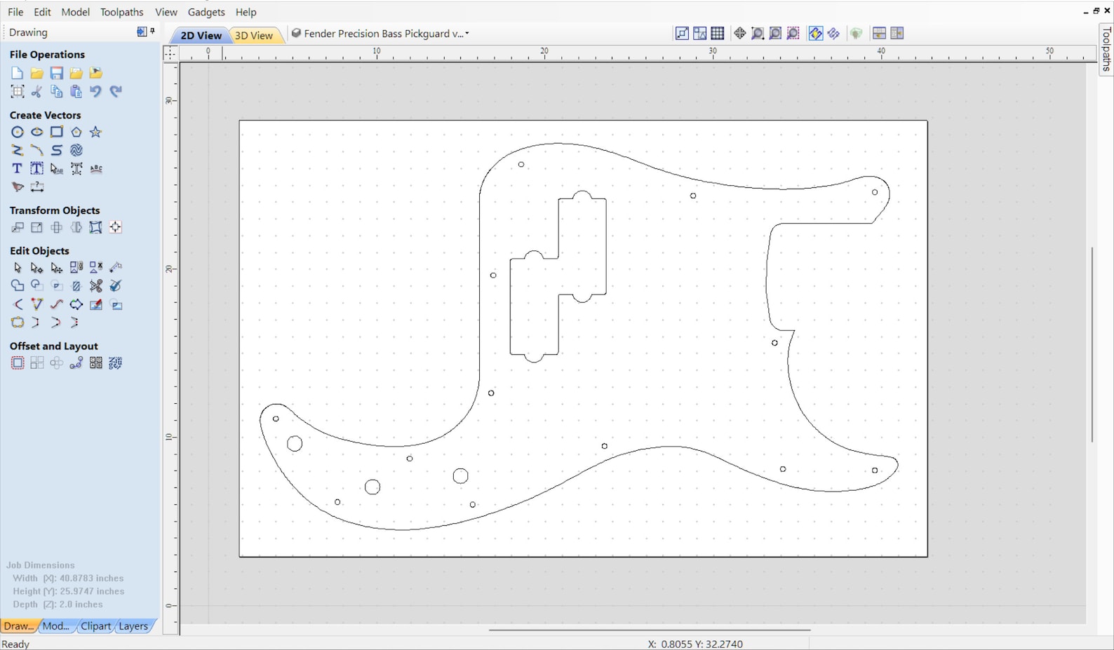 Fender Precision Bass Pickguard 2D CAD Files 1:1 Scale DXF DWG Instant ...