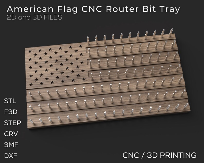 American Flag CNC Router Bit Tray Organizer 3D Files Stl Step Skp F3d ...