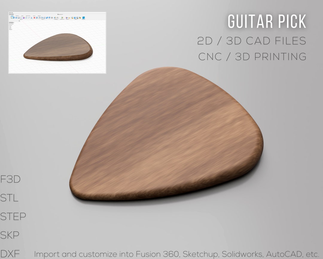 Guitar Pick 3D Model File Stl F3d Step Skp Dxf CNC Woodworking 3D ...