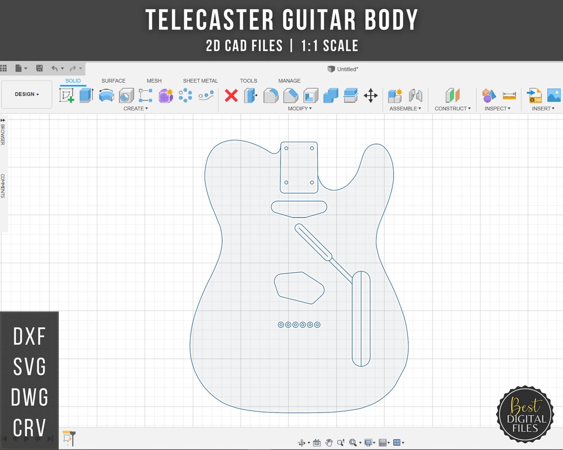 Fender Telecaster Guitar Body 2D CAD Files Dxf Dwg Svg Crv Crv3d ...