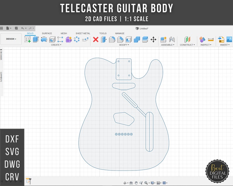 Fender Telecaster Guitar Body 2D CAD Files Dxf Dwg Svg Crv Crv3d ...