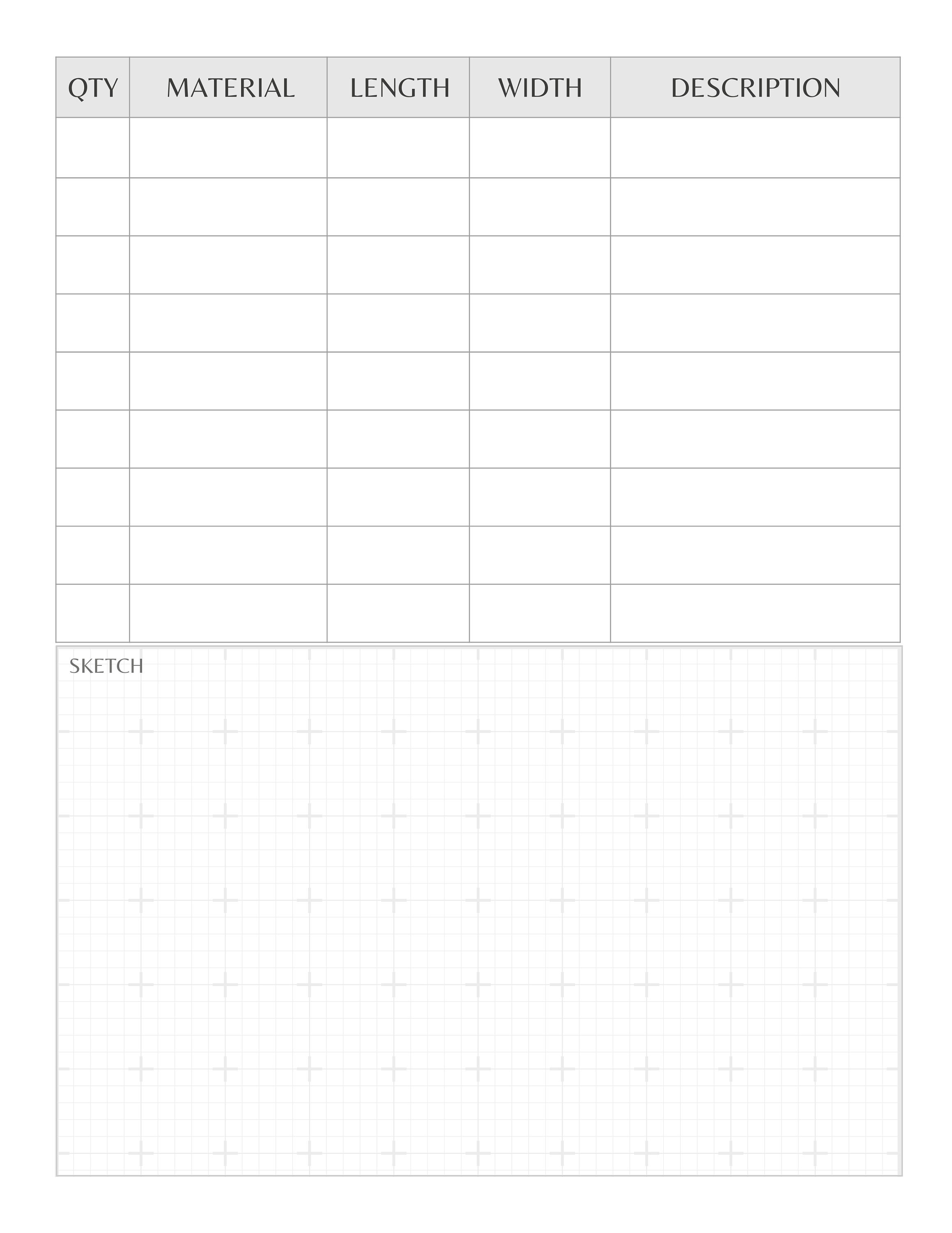 Cutlist Template With Sketch Grid for Woodworkers PDF XLSX CSV Files ...