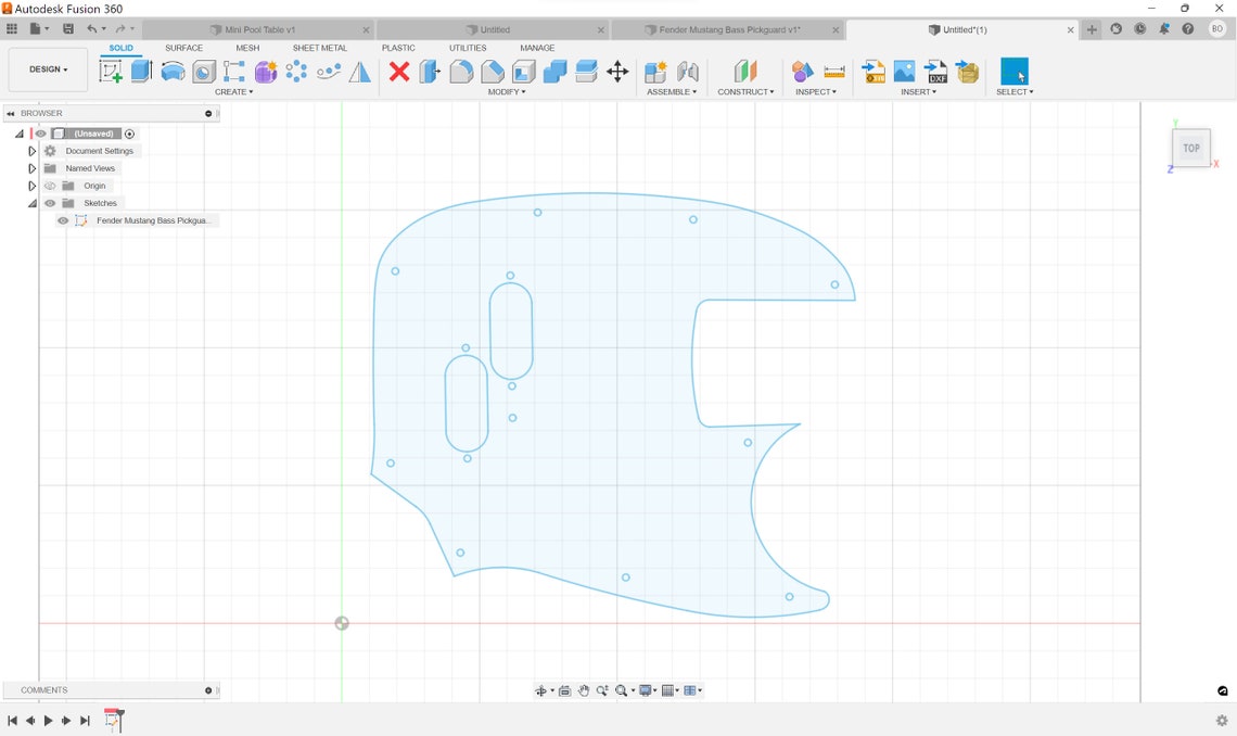 Fender Mustang Bass Guitar Pickguard 2D Template Files Dxf Dwg 1:1 ...