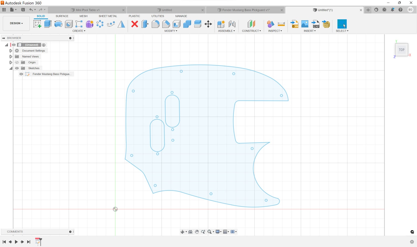 Fender Mustang Bass Guitar Pickguard 2D Template Files Dxf Dwg 1:1 ...