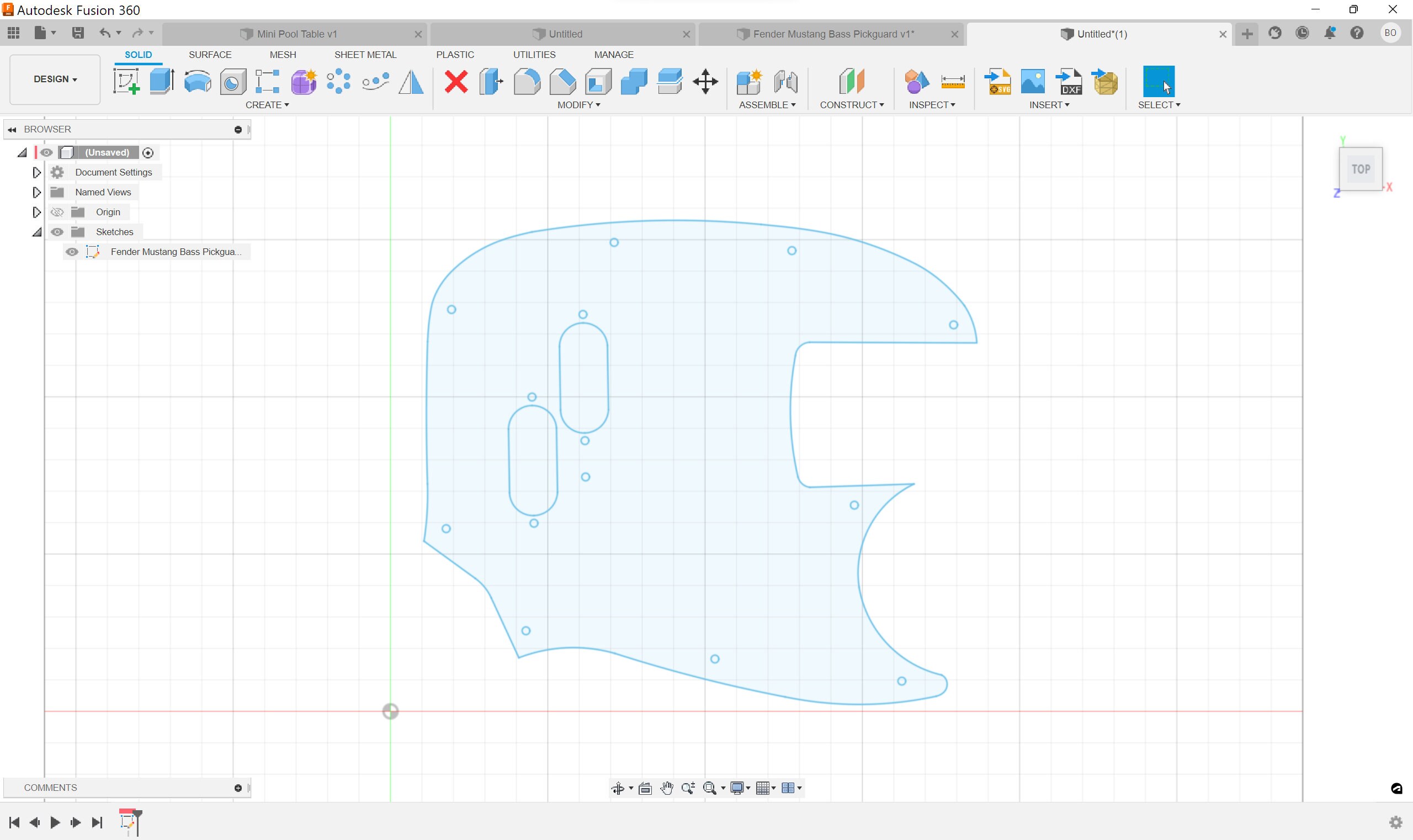 Fender Mustang Bass Guitar Pickguard 2D Template Files Dxf Dwg 1:1 ...