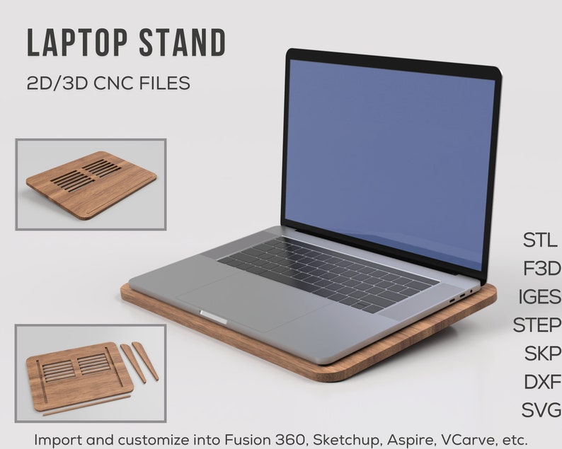 Modern Wood Laptop Stand 3D CNC Files F3d Stl Step Skp Iges Dxf Svg 1:1 ...