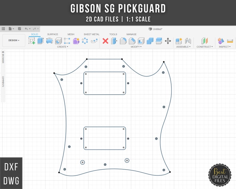 Gibson SG Pickguard Digital Files 1:1 Scale DXF DWG Instant Download ...