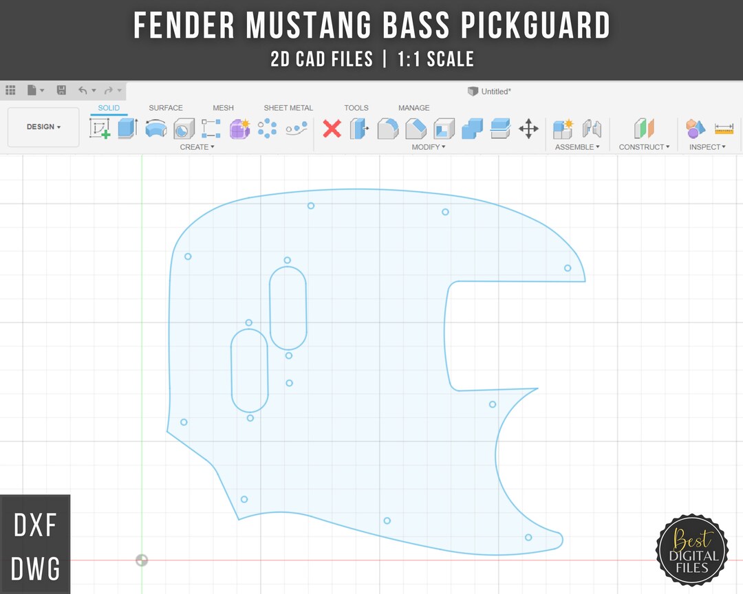 Fender Mustang Bass Guitar Pickguard 2D Template Files Dxf Dwg 1:1 ...