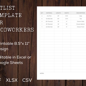 Simple Lumber Cutlist Template for Woodworkers PDF XLSX CSV Files ...
