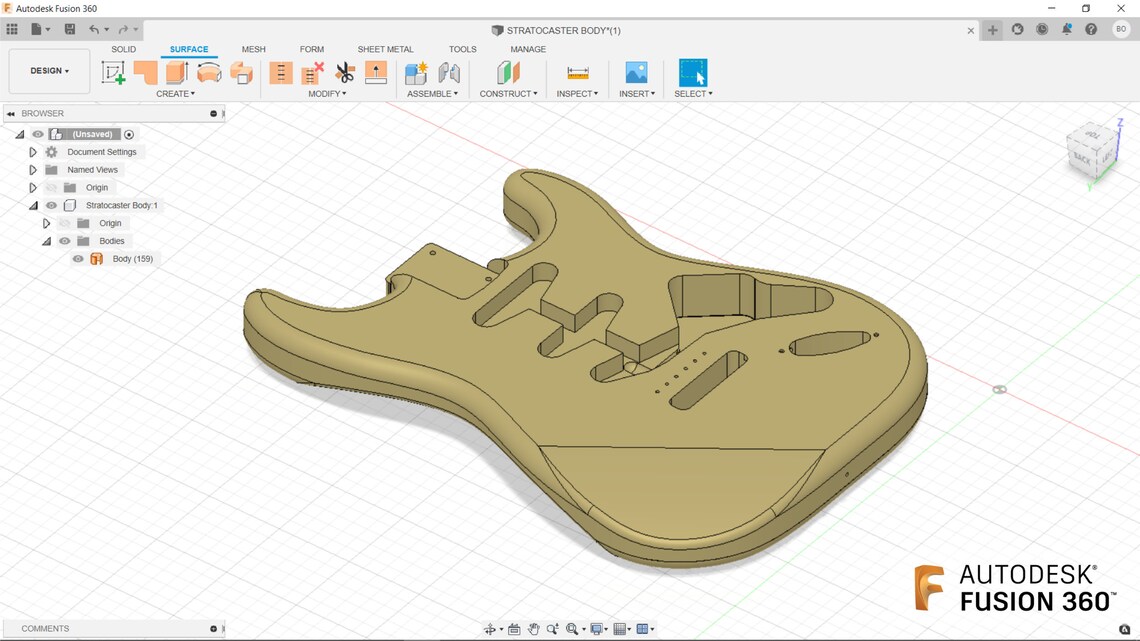 Fender Stratocaster Body 3D CAD Files Stl Step Skp F3d 3mf | Etsy