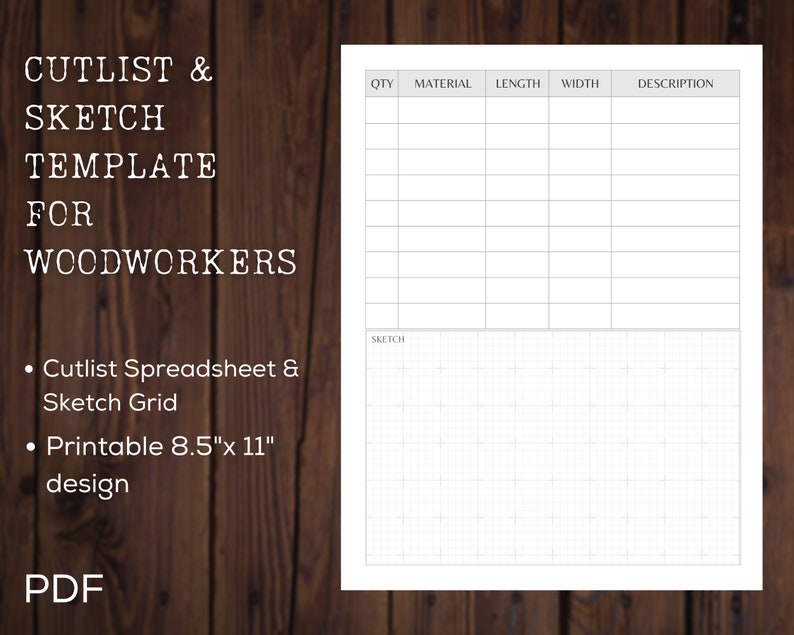Cutlist Template With Sketch Grid for Woodworkers PDF XLSX CSV Files ...