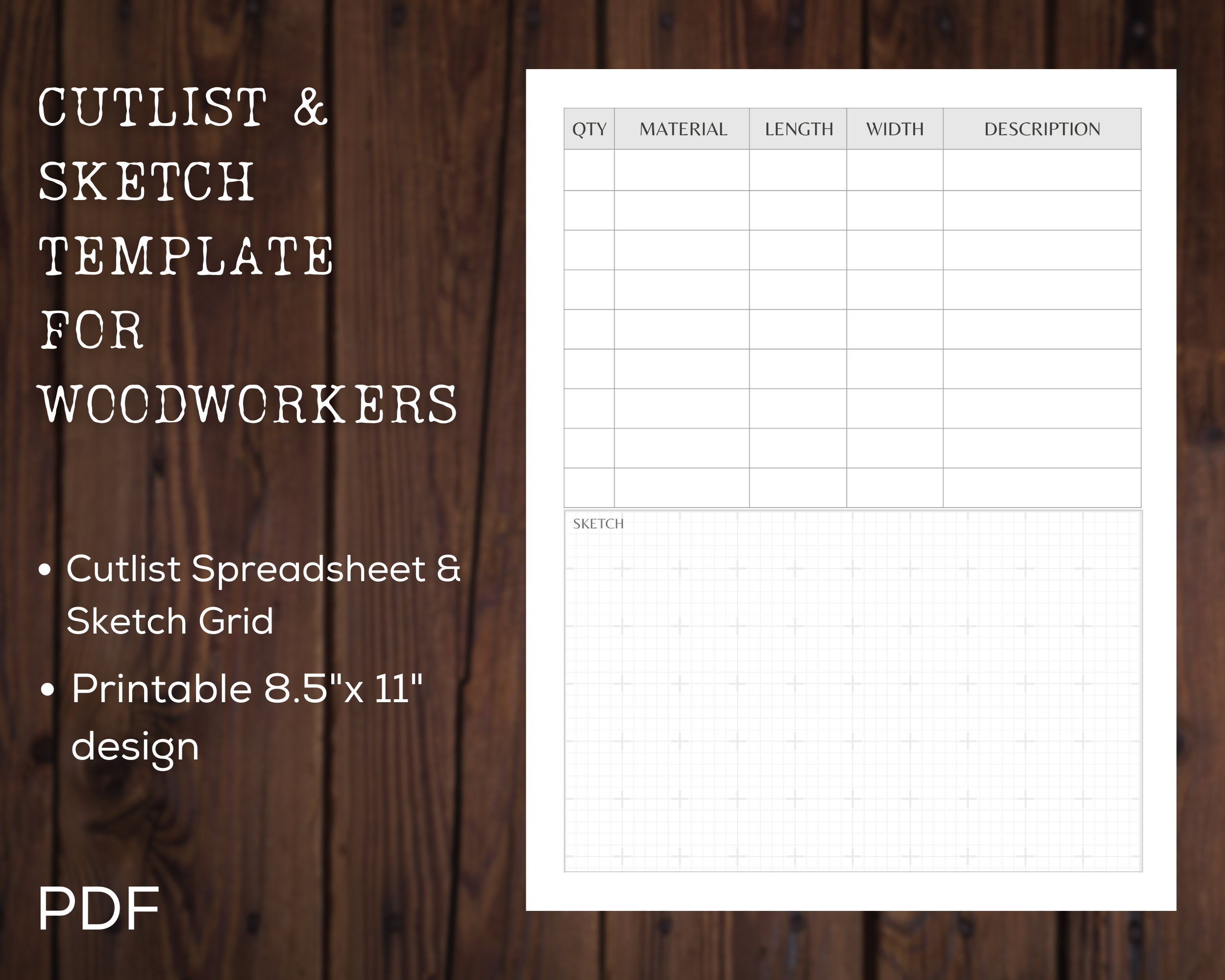 Cutlist Template With Sketch Grid for Woodworkers PDF XLSX CSV Files ...