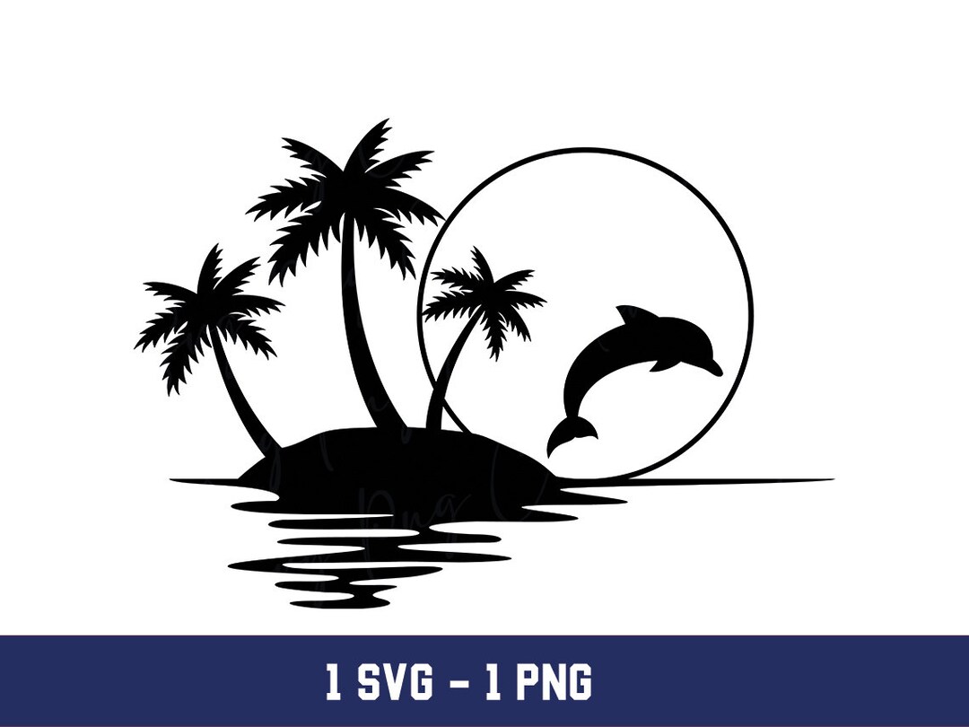 Dolphin Palm Tree Sunset Png,dolphin Palm Tree Sunset Svg, Tropical Svg ...