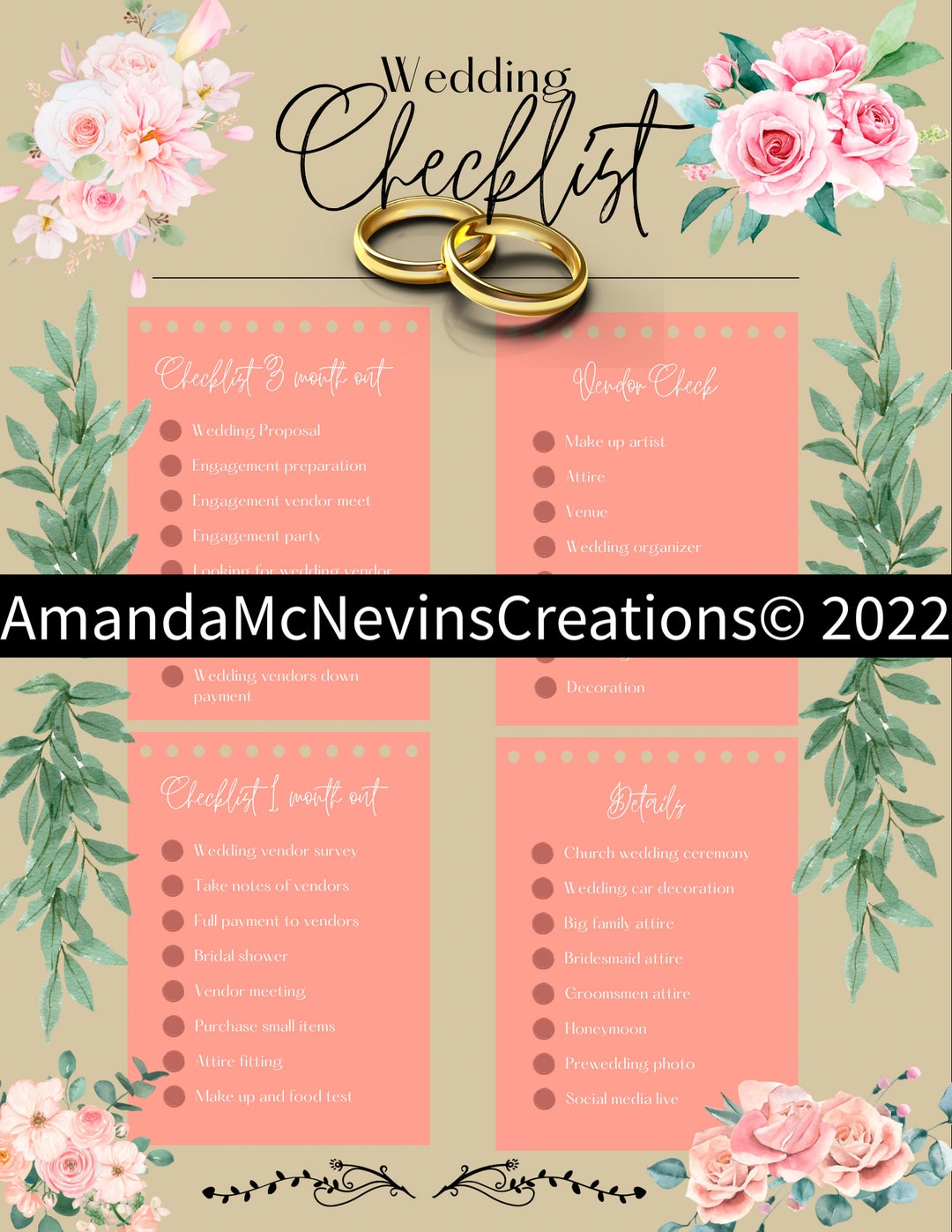 Wedding Checklist PDF Digital Print - Etsy