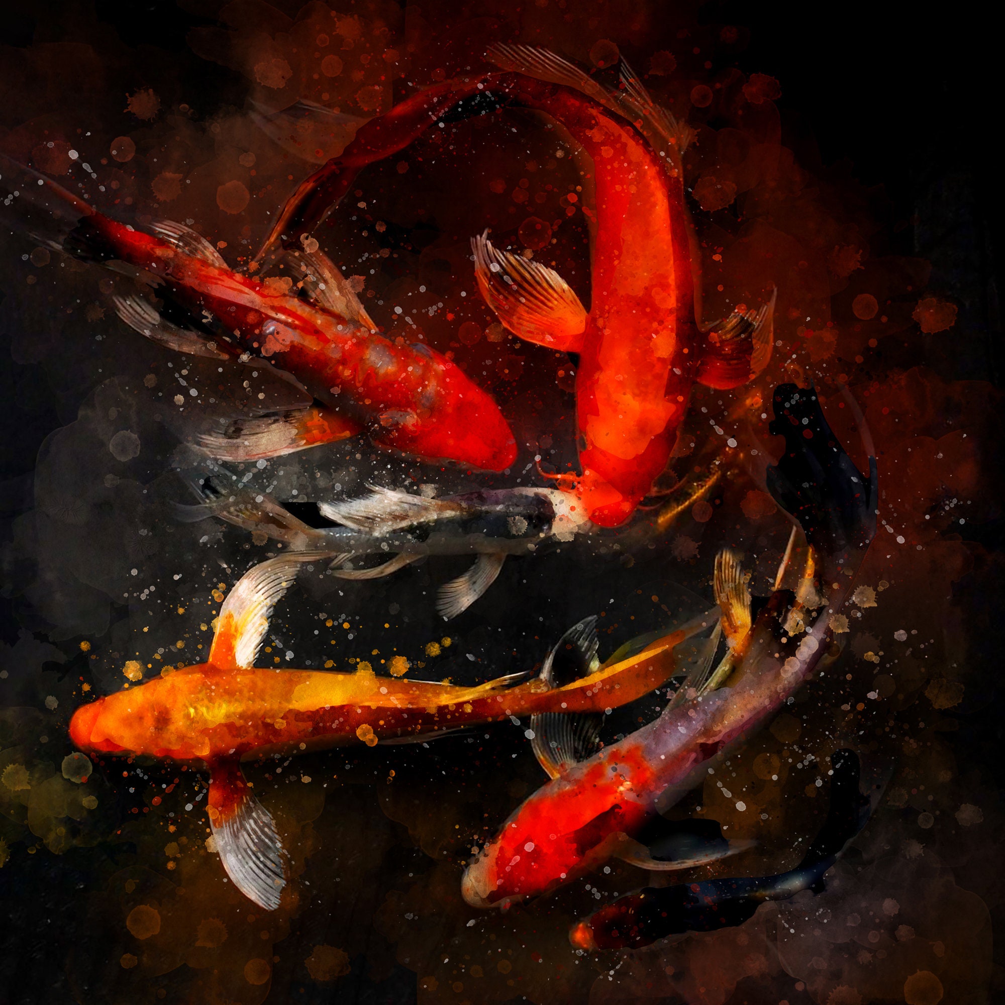 Pisces Poster Koi Fish Koi Fish Print Koi Fish Painting | Etsy