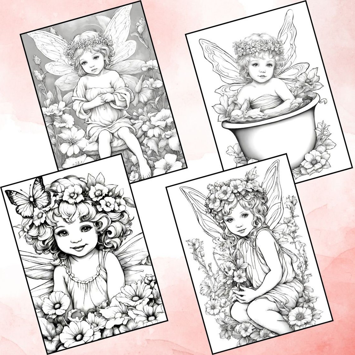 Baby Flower Fairies Coloring Pages for Adults Grayscale Fairy Coloring ...