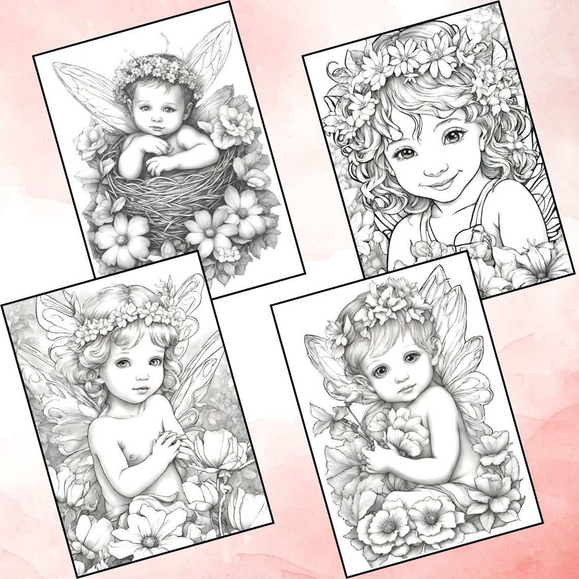 Baby Flower Fairies Coloring Pages for Adults Grayscale Fairy Coloring ...
