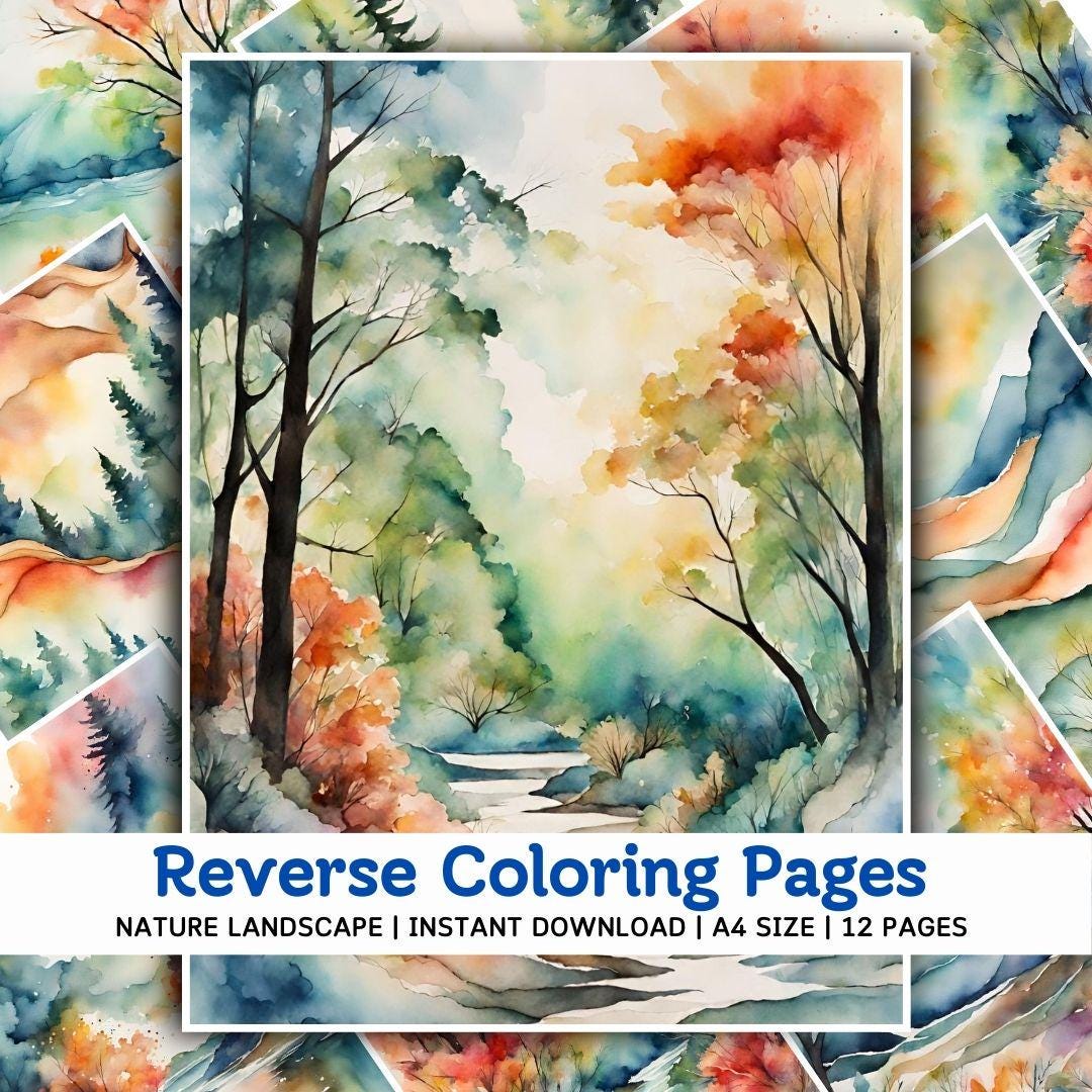 Stunning Nature Scenes Reverse Coloring Pages for Adults Calming ...