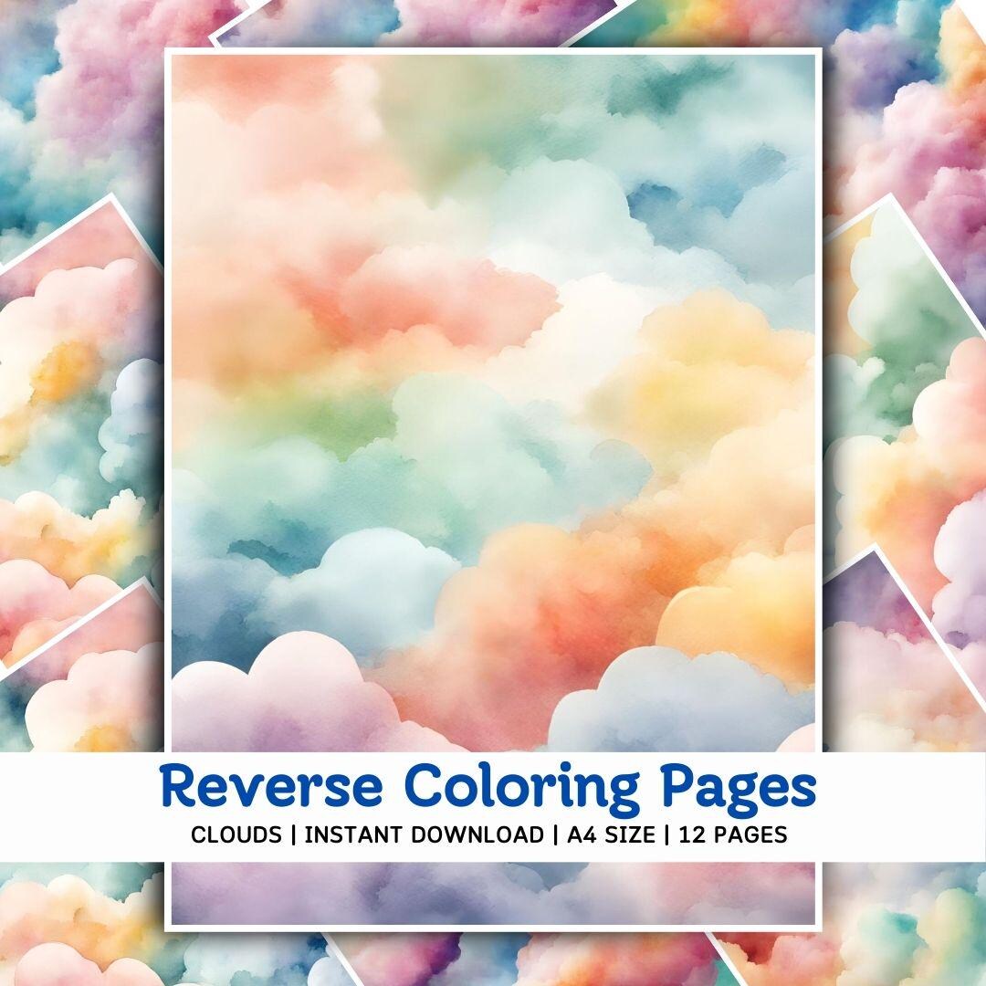 Reverse Coloring Pages Printable Clouds Beginner Reverse Coloring Book ...
