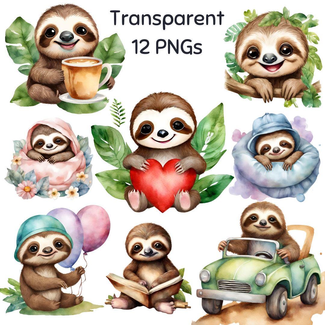Cute Sloth Clipart Watercolor Sloth Clipart Baby Sloth Cute Nursery ...