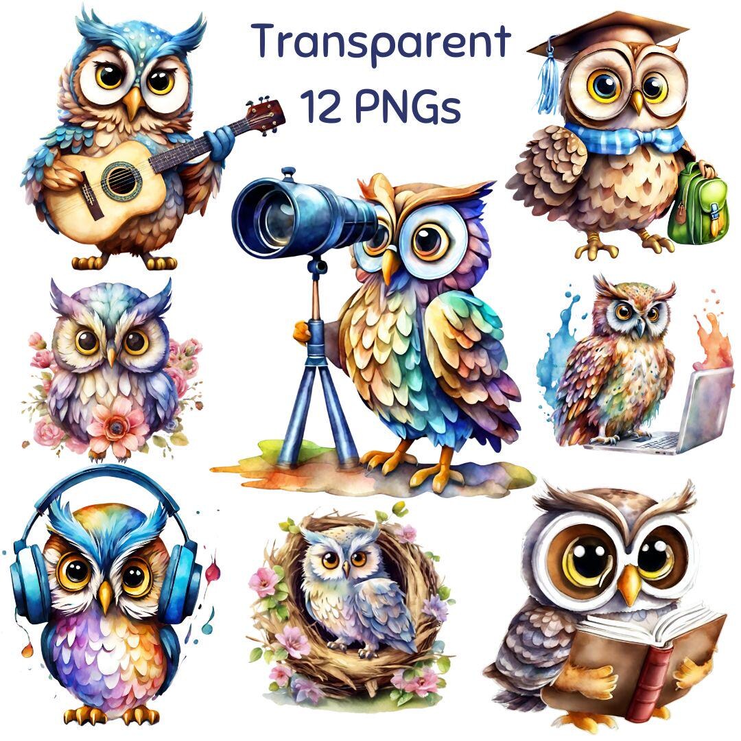 Cartoon Owl Clipart Cute Owl Clipart Colorful Owl Clipart Celestial Owl ...