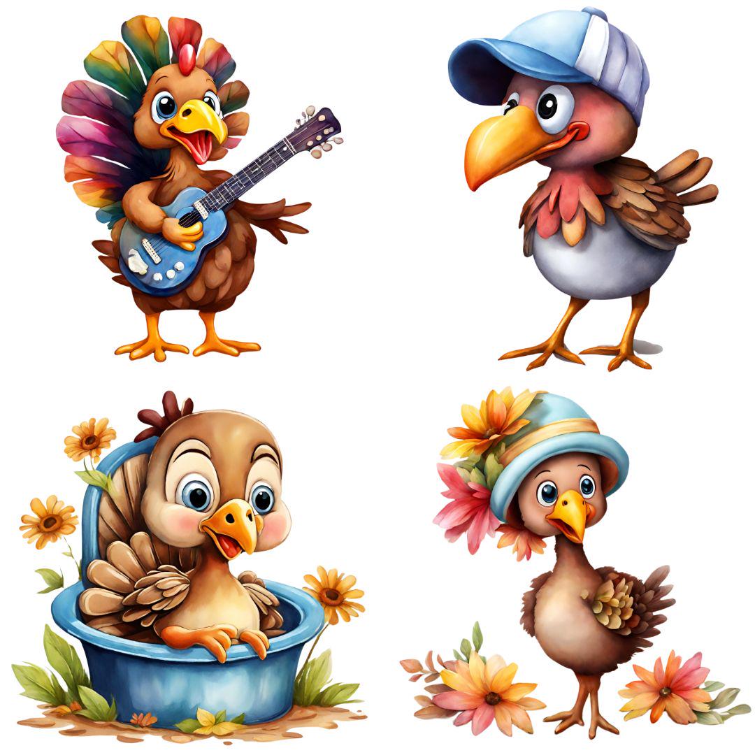 Cute Turkey Clipart Bundle Cartoon Turkey Clipart Funny Turkey Baby PNG ...