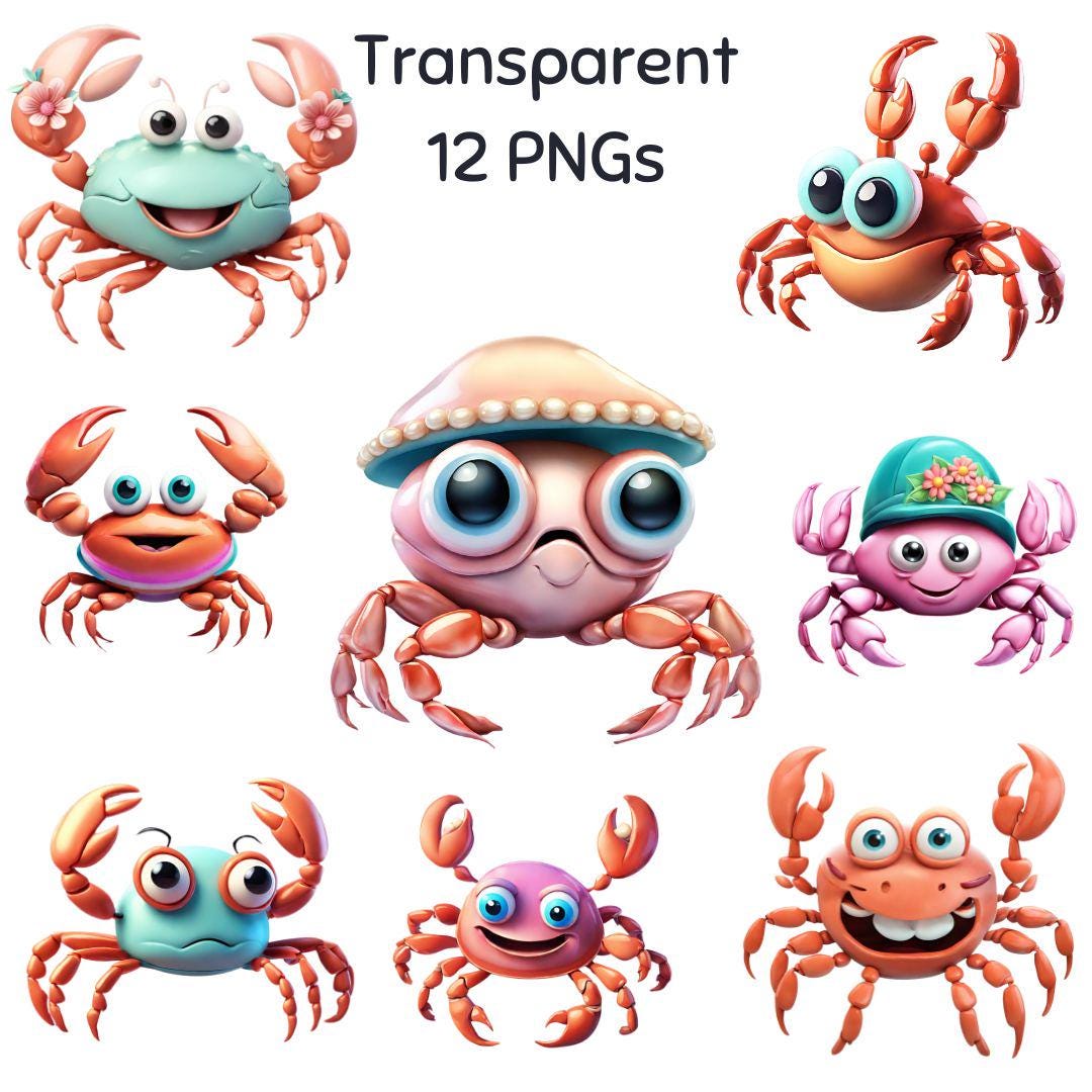 Funny Crab Clipart Cute Crab Cartoon Clipart Lobster PNG Sea Life ...