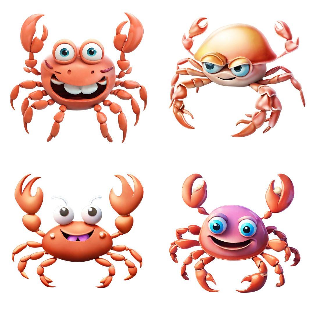 Funny Crab Clipart Cute Crab Cartoon Clipart Lobster PNG Sea Life ...
