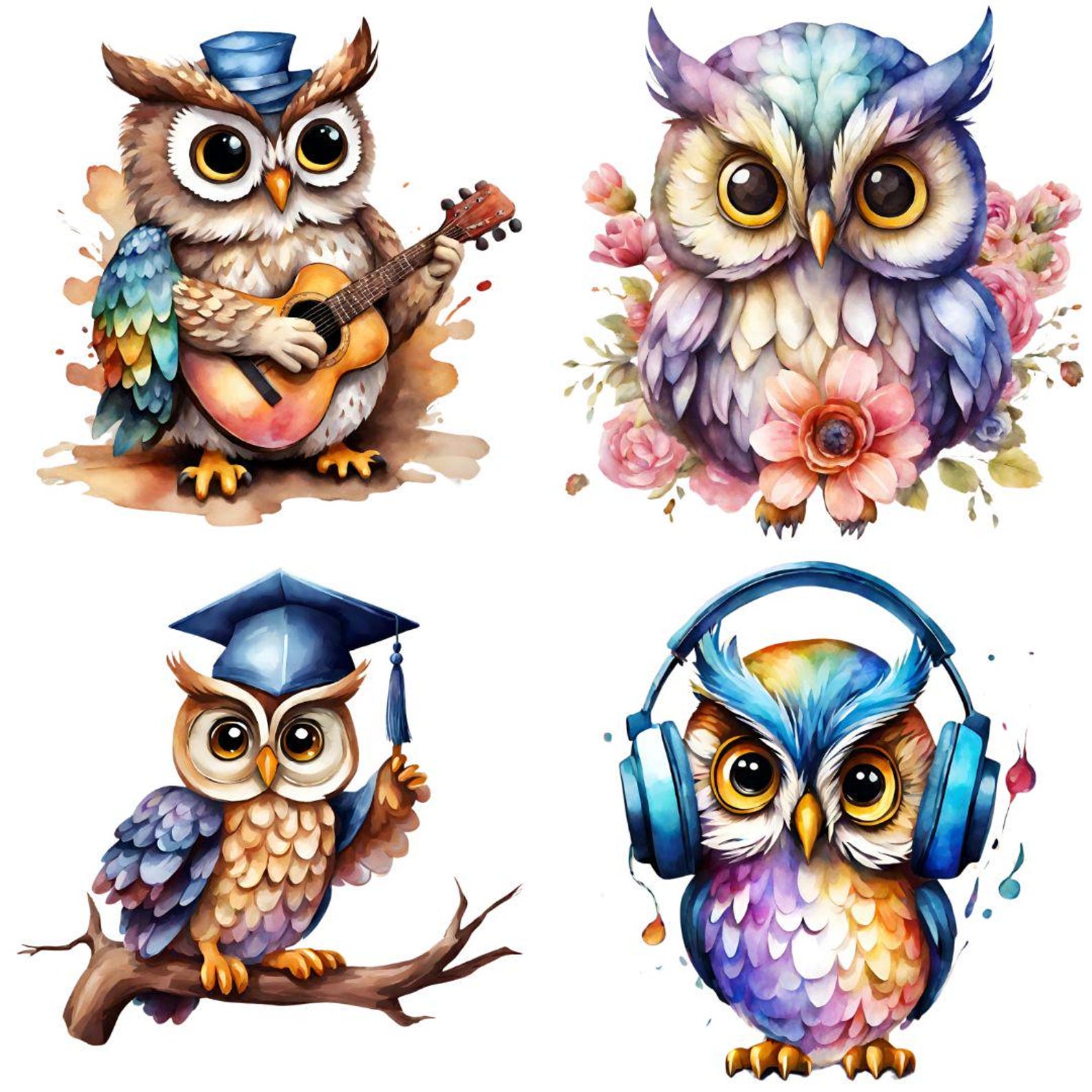 Cartoon Owl Clipart Cute Owl Clipart Colorful Owl Clipart Celestial Owl ...
