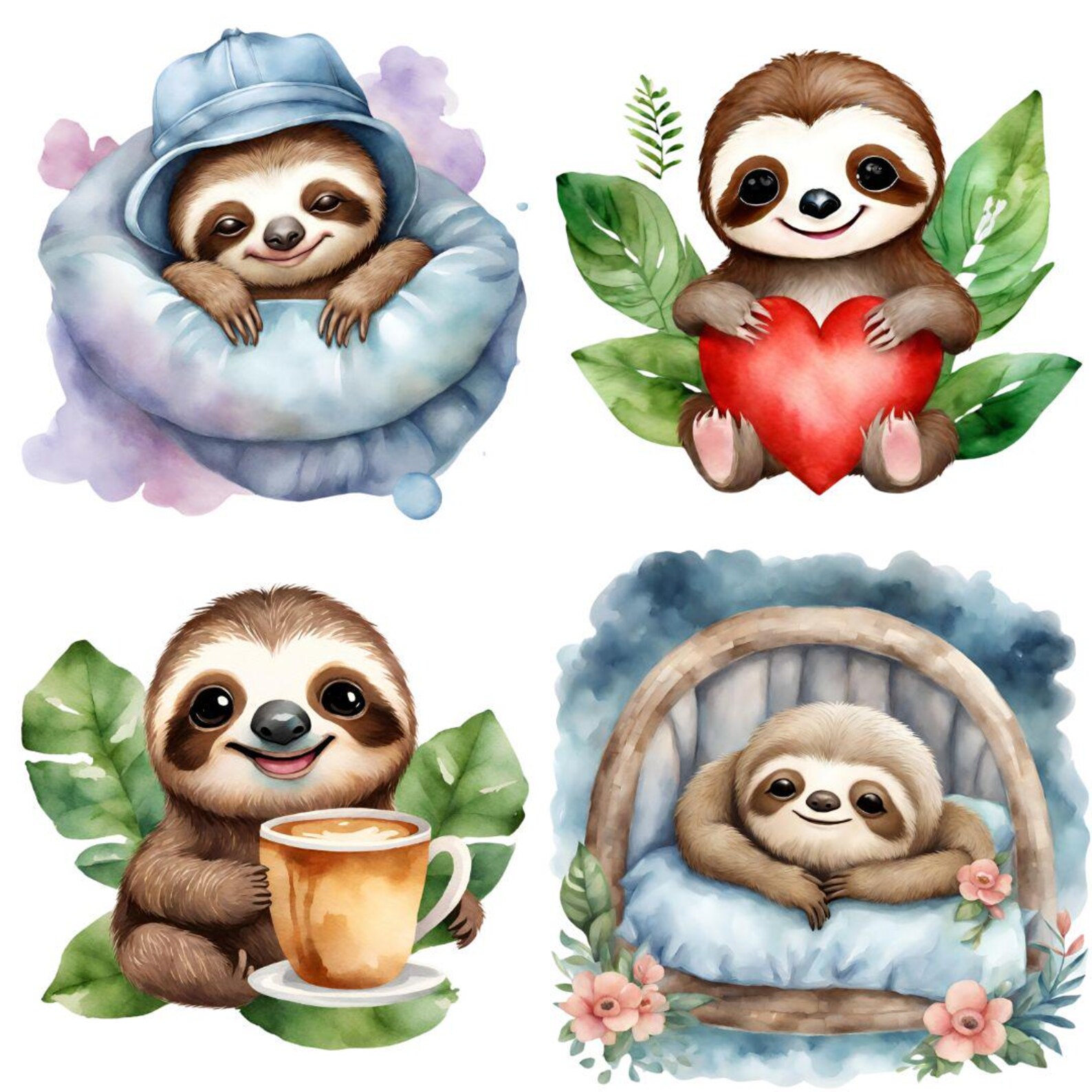 Cute Sloth Clipart Watercolor Sloth Clipart Baby Sloth Cute Nursery ...