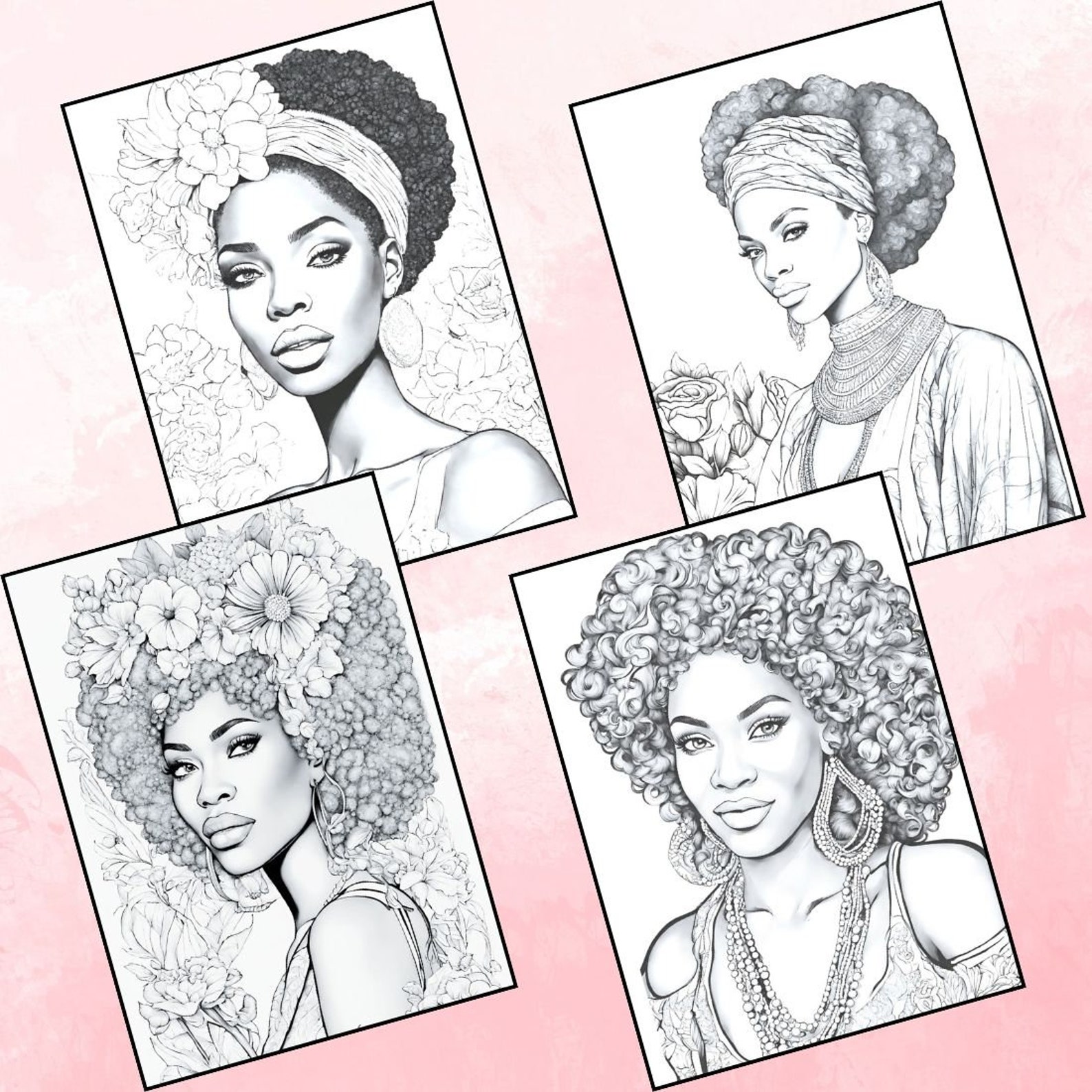 Beautiful Black Women Coloring Pages for Adults Grayscale Coloring Book ...