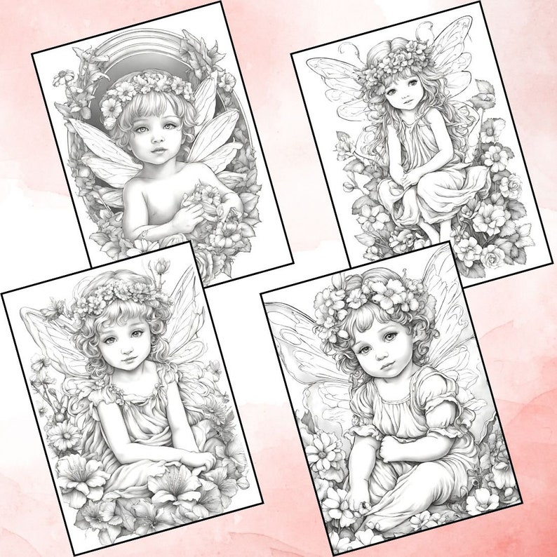 Baby Flower Fairies Coloring Pages for Adults Grayscale Fairy Coloring ...