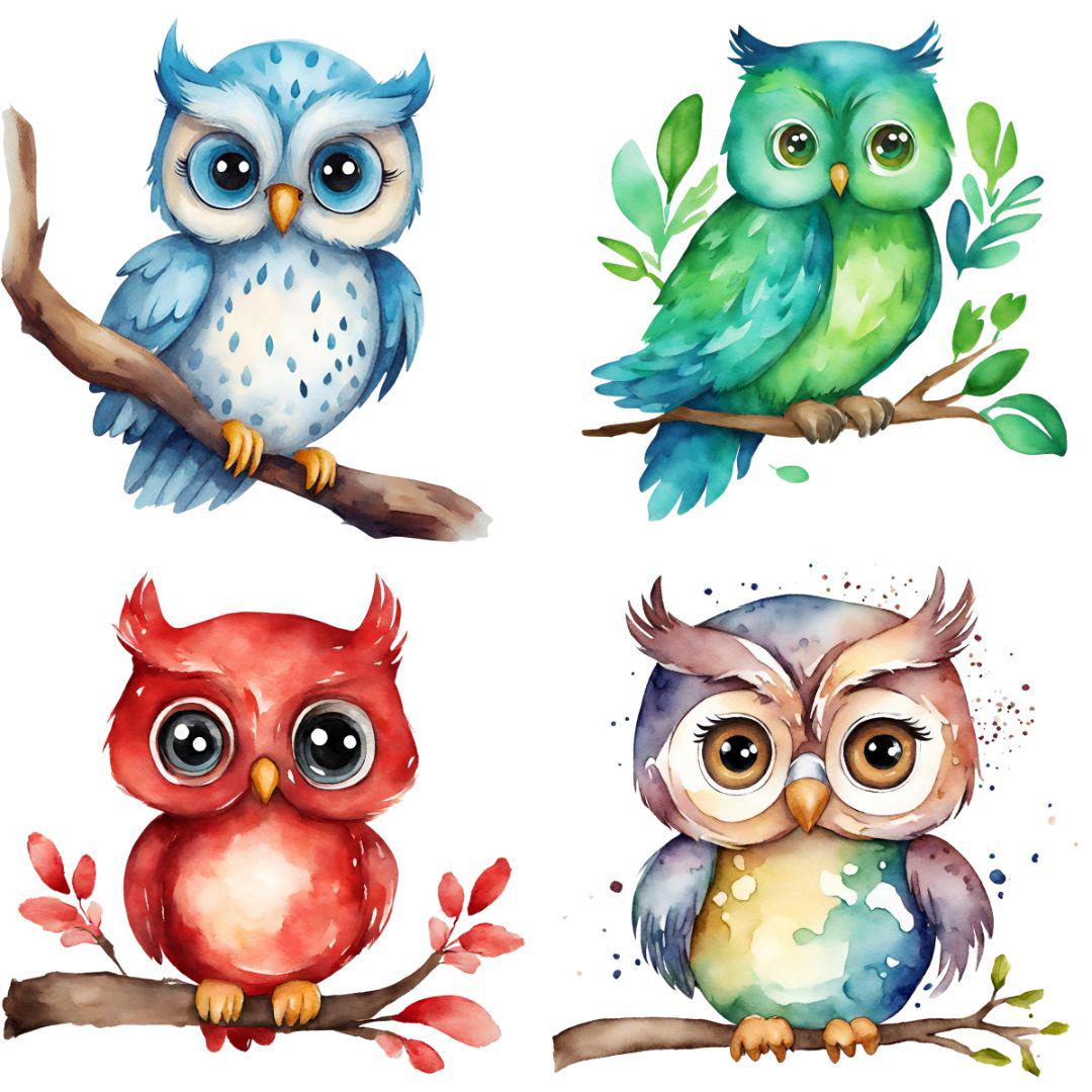 Watercolor Owl Clipart Cute Owl Clipart Colorful Owl Clipart Owl PNG ...
