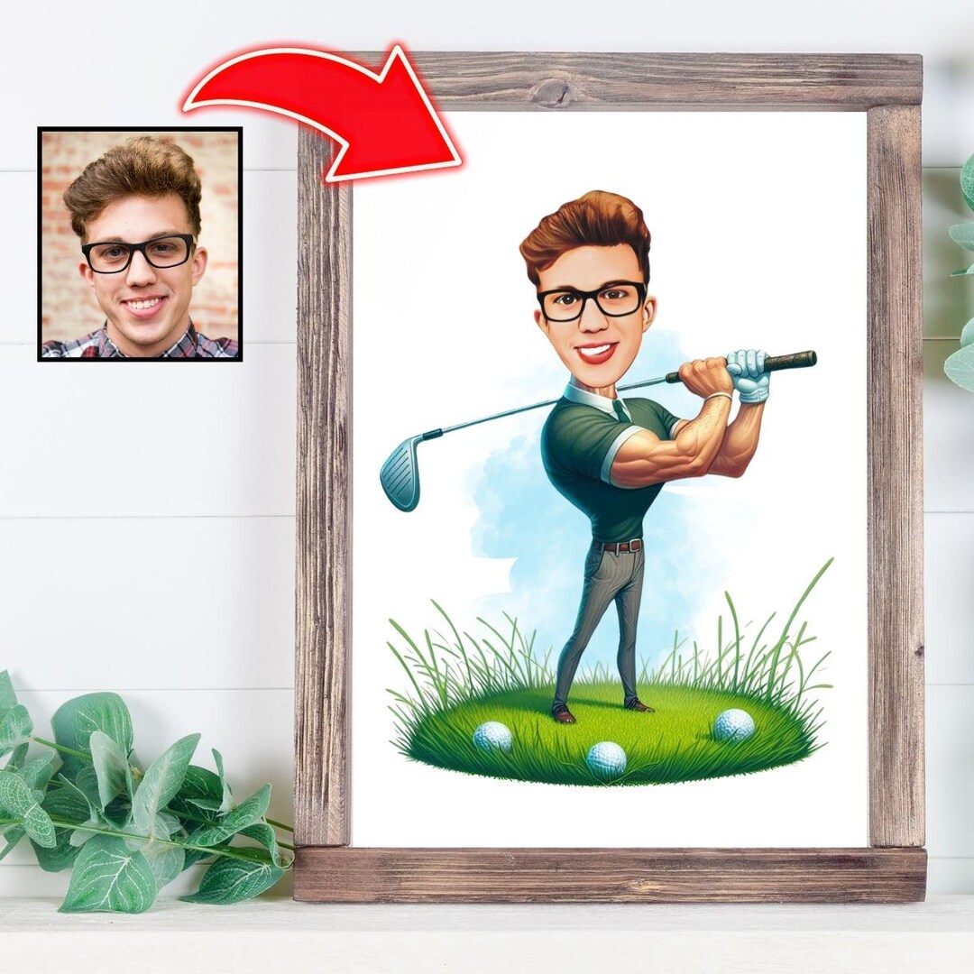 Golf Cartoon Portrait, Custom Golf Player Caricature Drawing From Photo ...