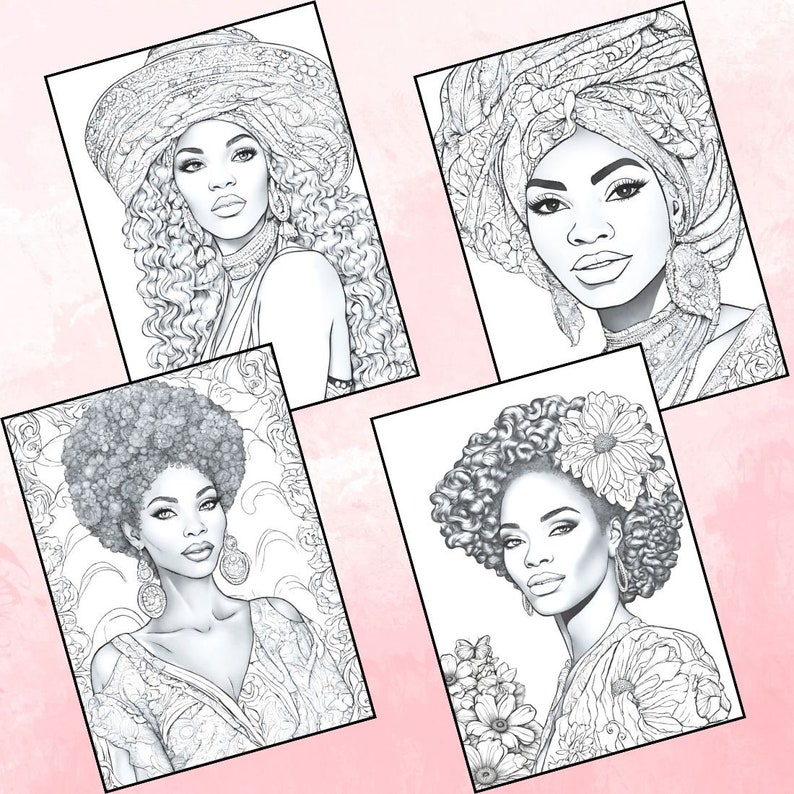 Beautiful Black Women Coloring Pages for Adults Grayscale Coloring Book ...