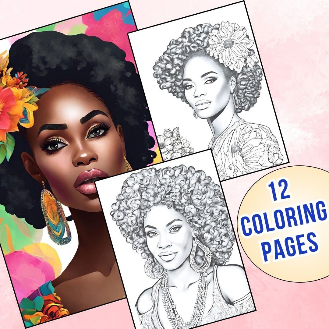 Beautiful Black Women Coloring Pages for Adults Grayscale Coloring Book ...