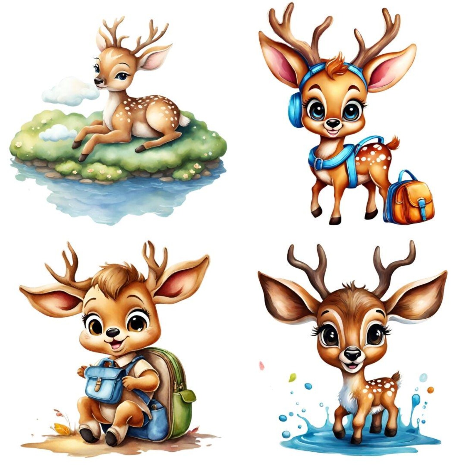 Cute Little Reindeer Clipart Woodland Animals Clipart Watercolor Spring ...