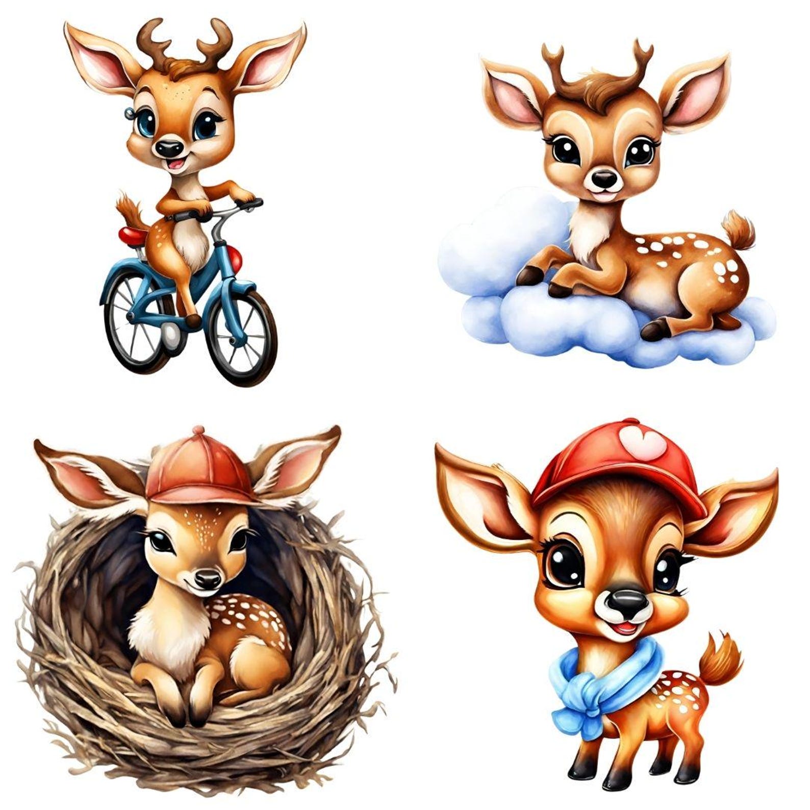 Cute Little Reindeer Clipart Woodland Animals Clipart Watercolor Spring ...